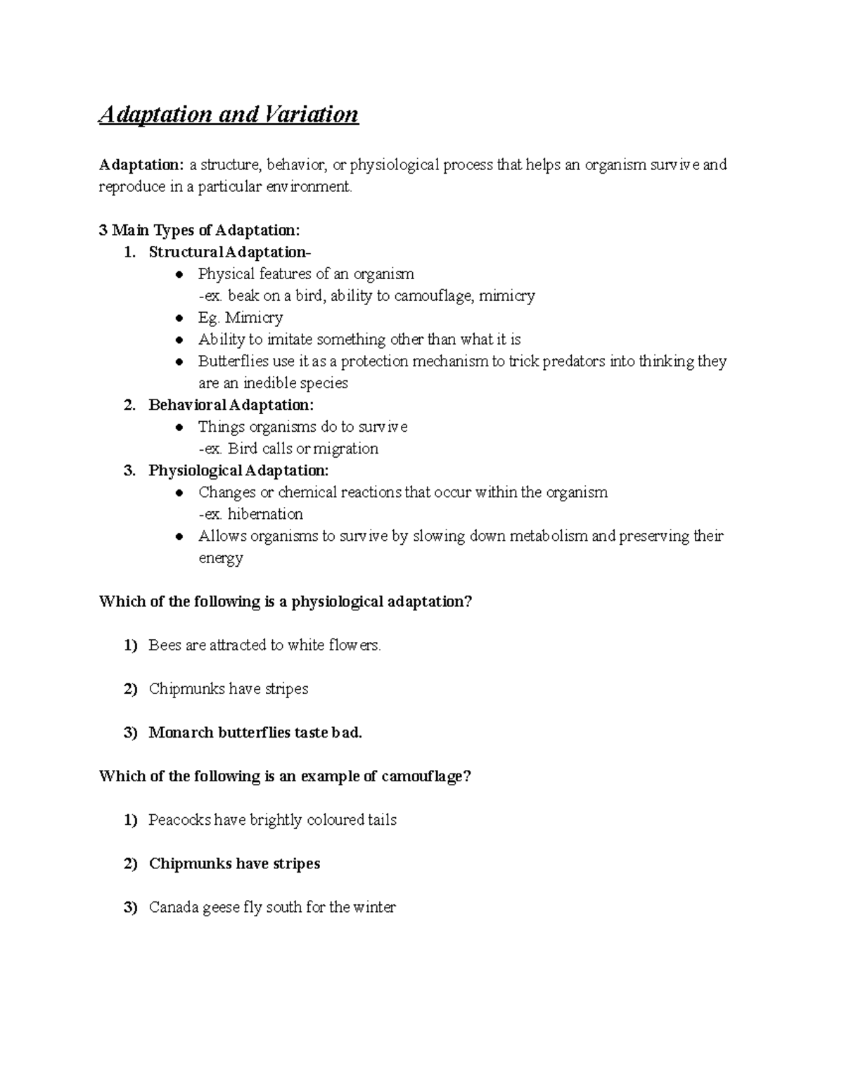 Adaptation and Variation - Adaptation and Variation Adaptation: a ...