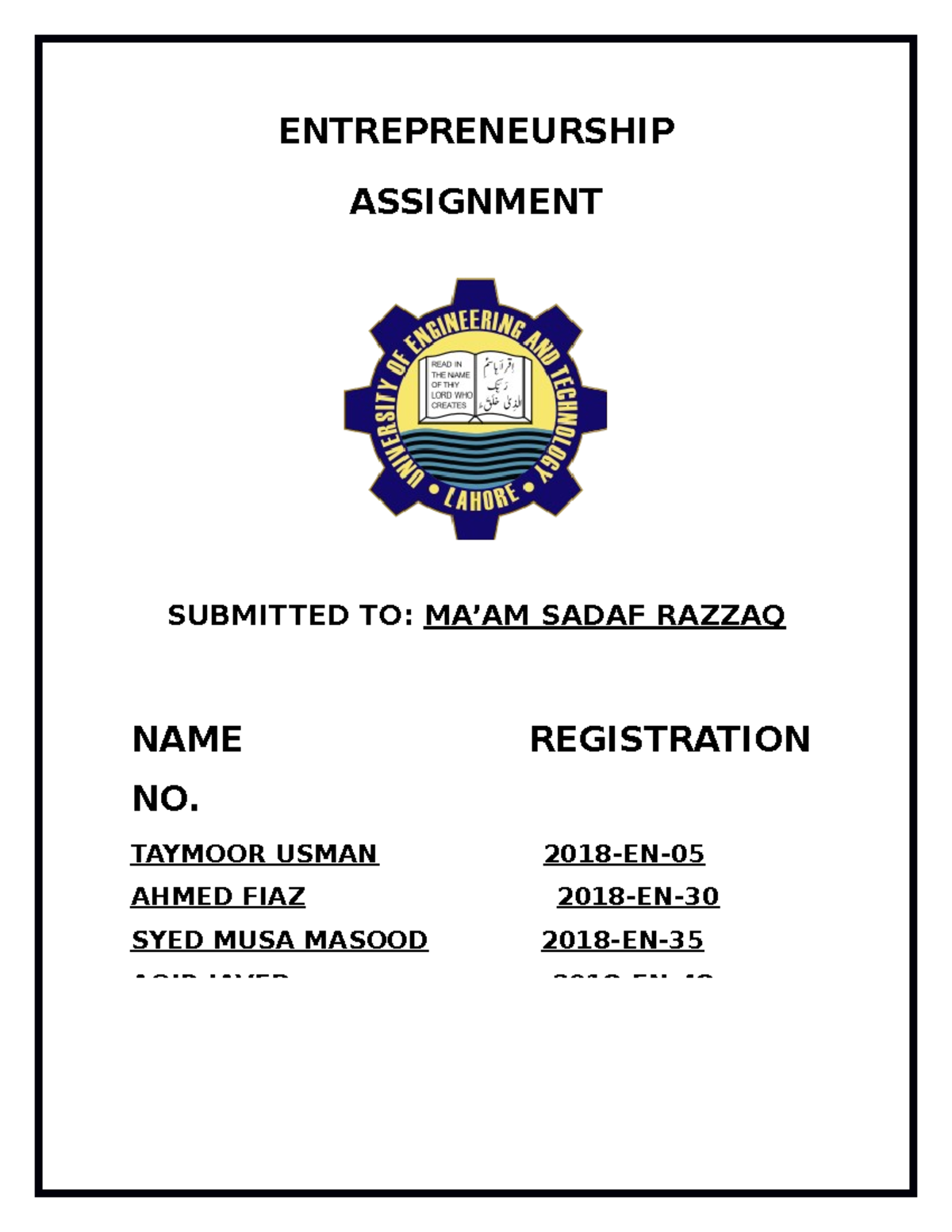 2018-EN-05,30,35,48, Entrepreneurship - ENTREPRENEURSHIP ASSIGNMENT ...