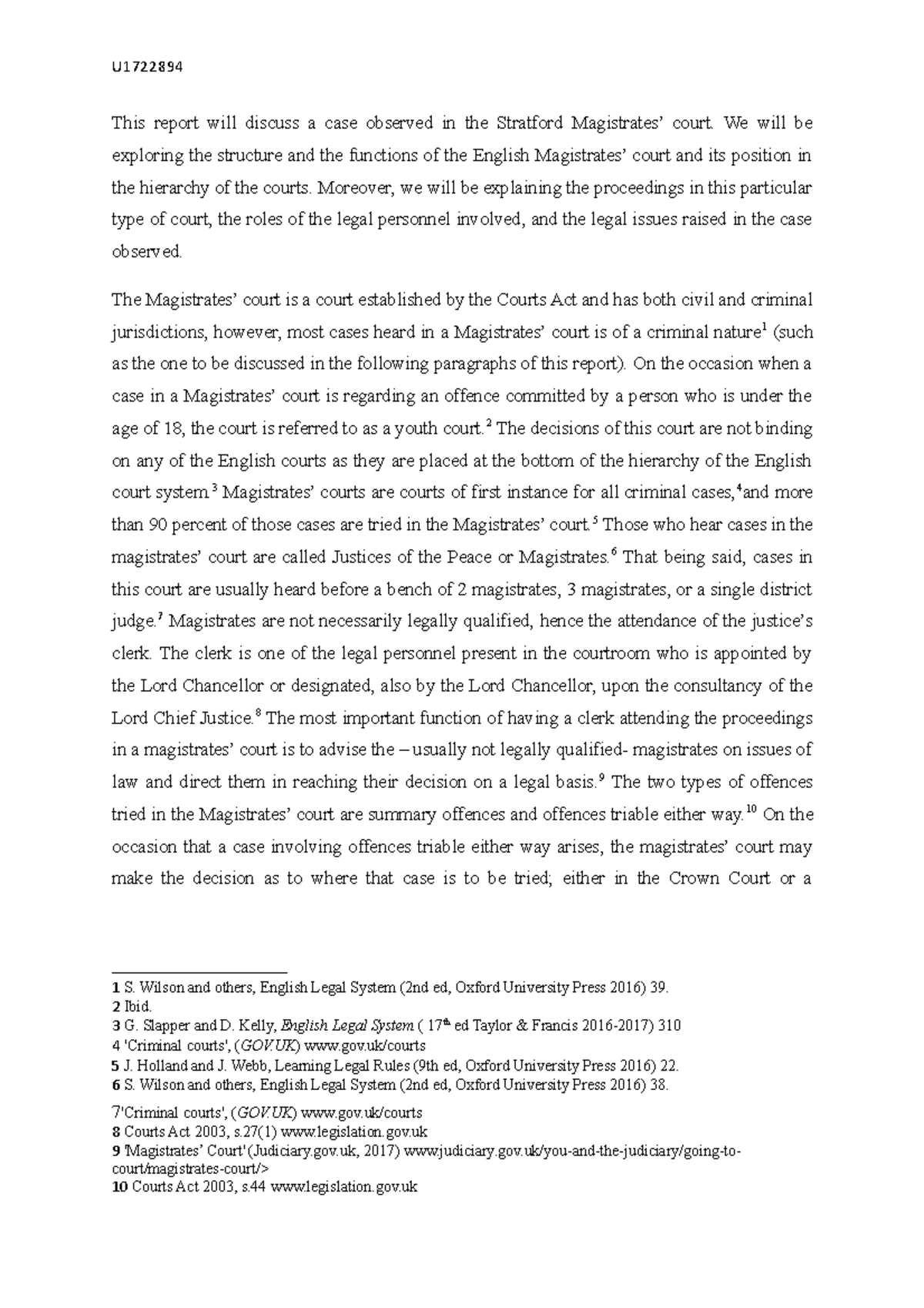 Report on Court Case - This report will discuss a case observed in the ...