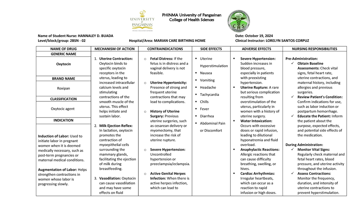 Drug Study HHKHKH - PHINMA University of Pangasinan College of Health ...