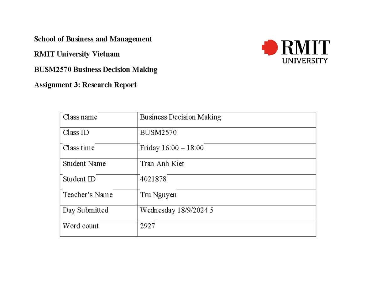 Assignment 3 - BUSM2570 (DI) - School of Business and Management RMIT ...