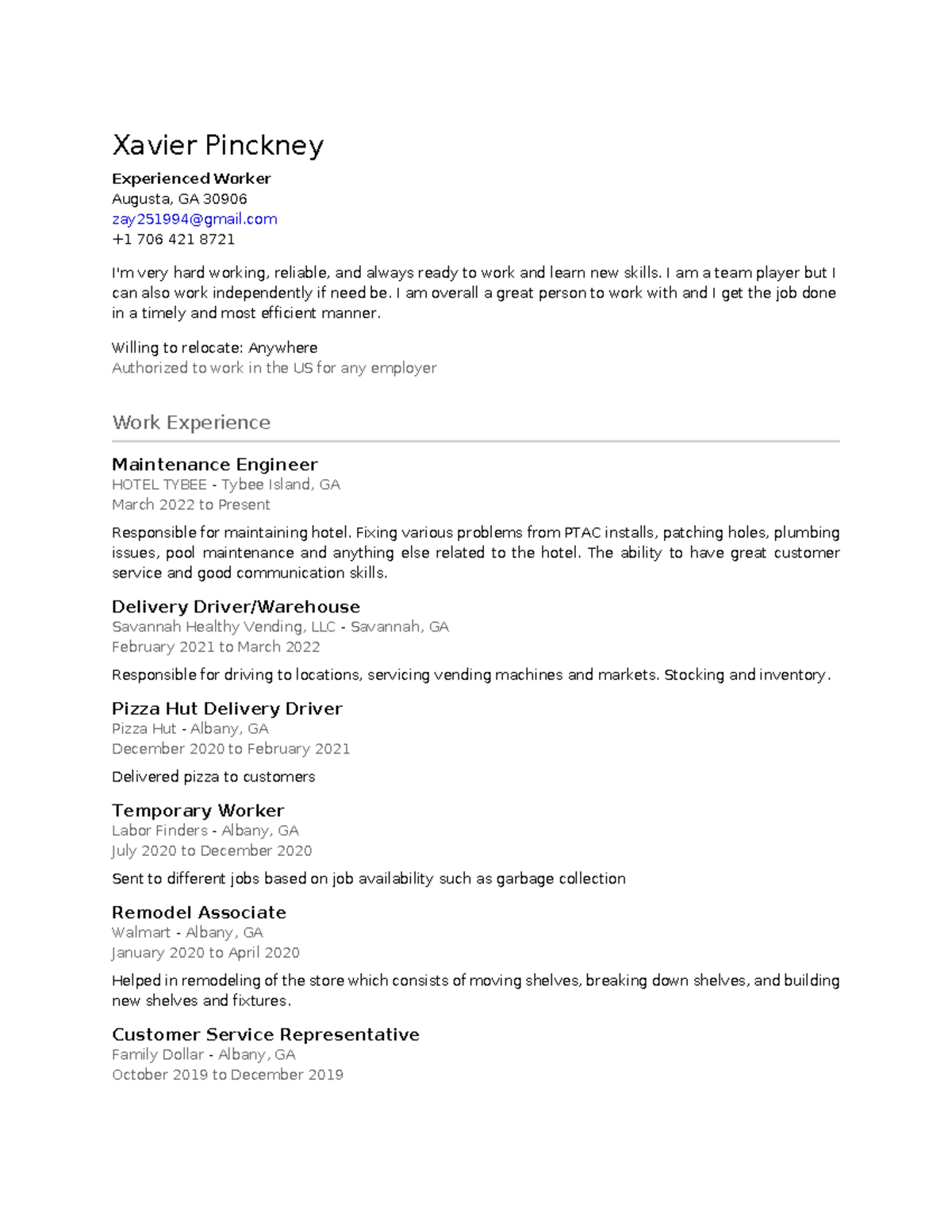 Xavier-Pinckney 2023 - hey - Xavier Pinckney Experienced Worker Augusta ...