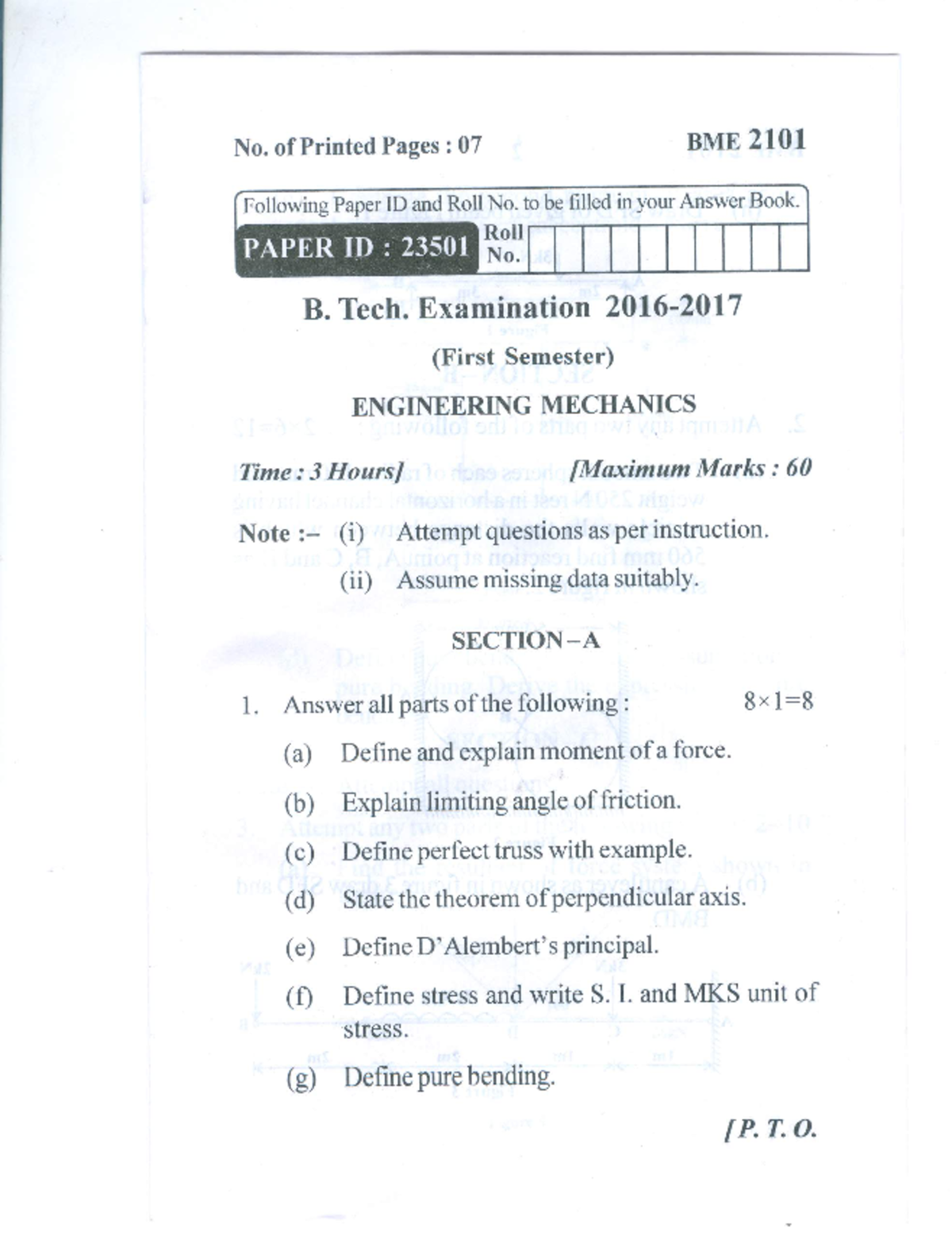 Enggmechpaper 3 - question paper - Basic Mechanical Engineering - Studocu