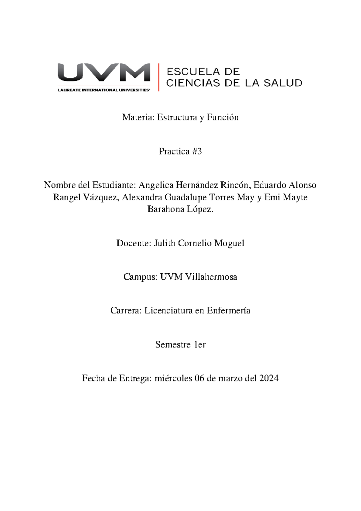 Estructura y Funcion - Practica #3 - Materia: Estructura y Función ...