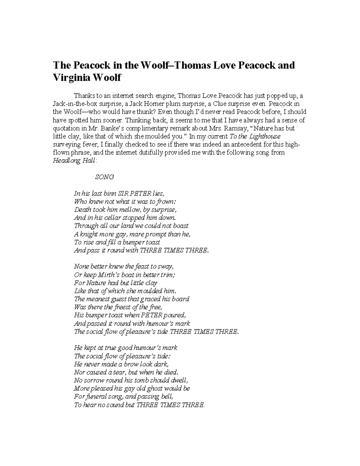 The Peacock in the Woolf Thomas Love Pea - The Peacock in the Woolf ...