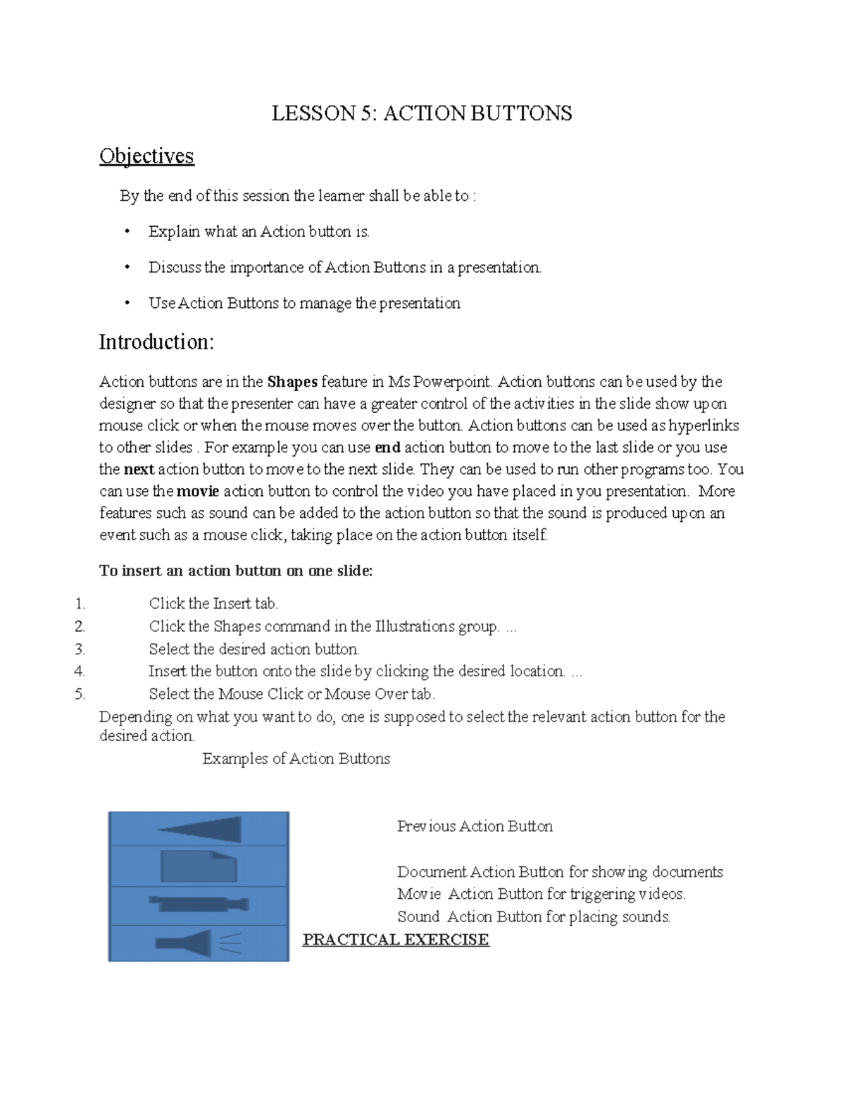 MN Lesson 3e uci 101 - LESSON 5: ACTION BUTTONS Objectives By the end ...