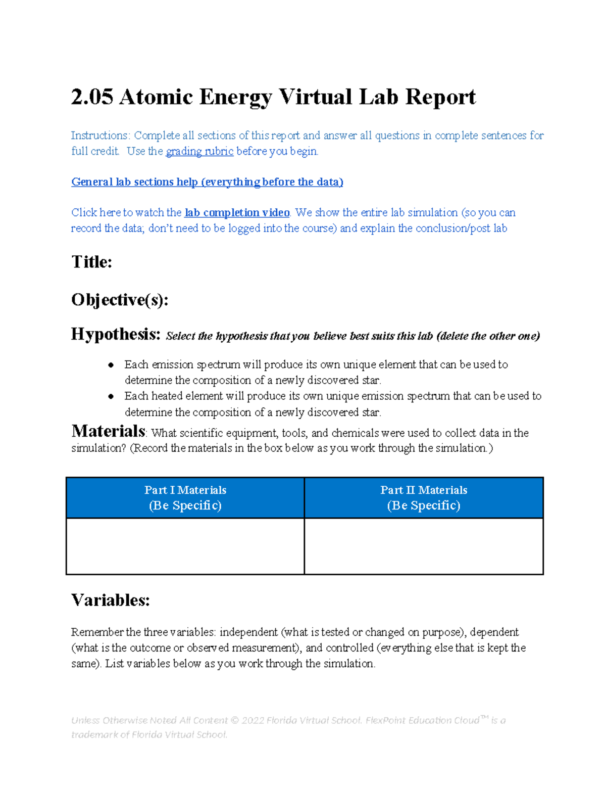 2.05 - Atomic Energy Lab Report - 2 Atomic Energy Virtual Lab Report Instructions: Complete all ...