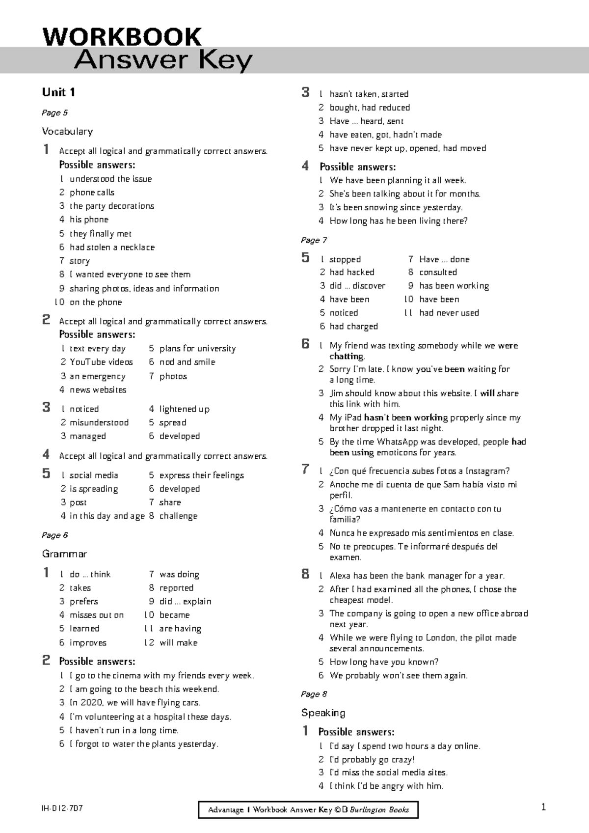 Workbook Answers - ewwefef - Unit 1 Page 5 Vocabulary 1 Accept all ...