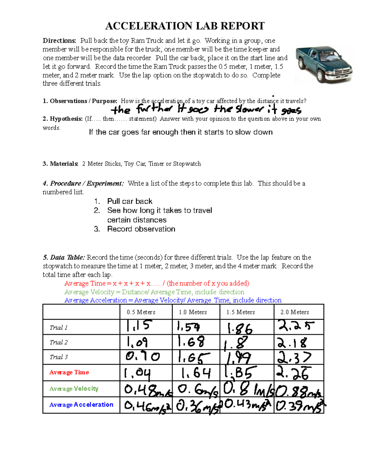 Copy of Ram Acceleration Lab 2122 - ACCELERATION LAB REPORT Directions ...