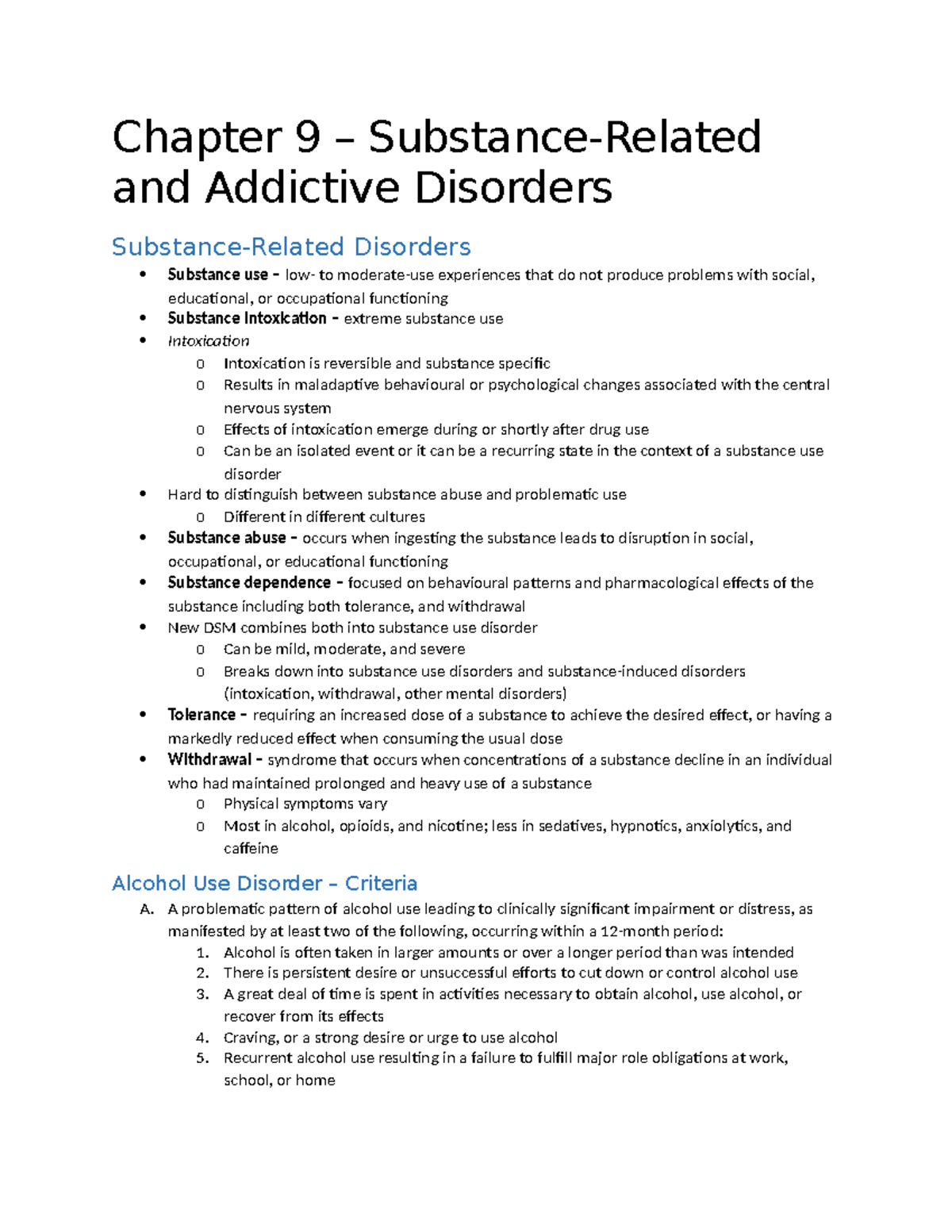 Chapter 9 - Substance Related - Chapter 9 – Substance-Related and ...