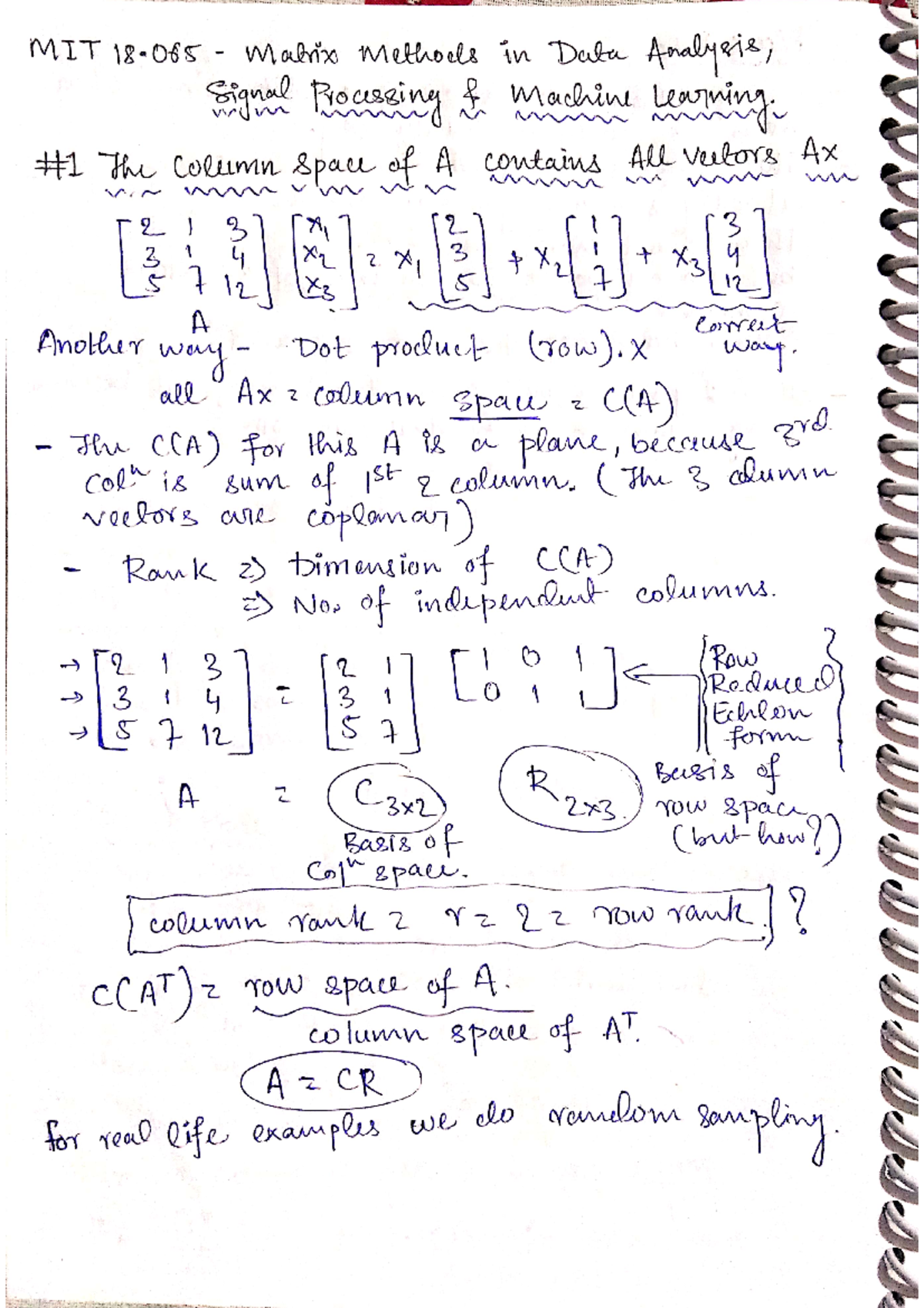 MIT 18.065 Matrix Methods Gilbert Strang - Linear Algebra - Studocu