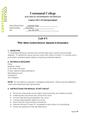 Lab 1 Symbols and Schematics - Centennial College ELECTRICAL ...