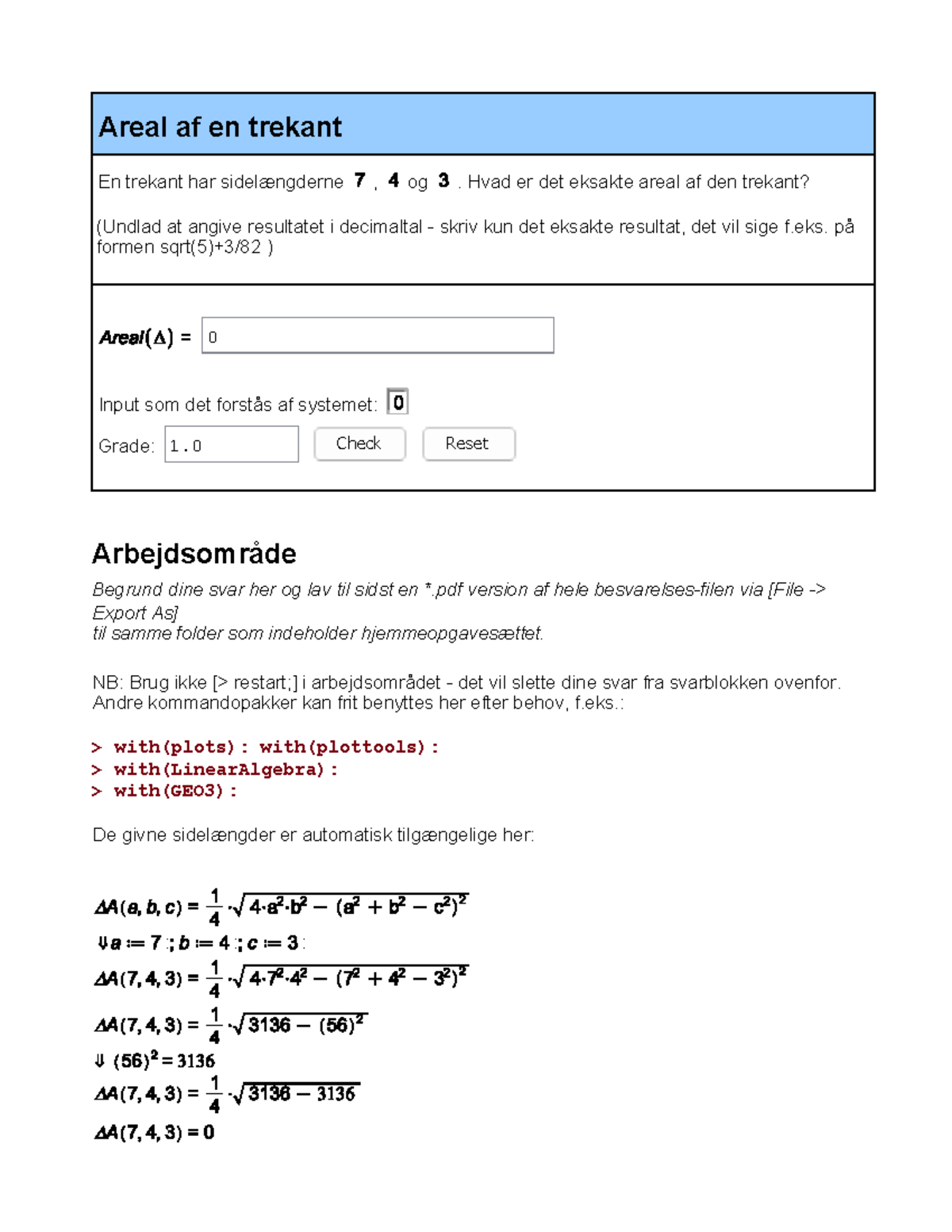 Hj1 opg4 Trek Areal - 1. Afleveringsopgave i Differentialgeometri og parametrisk design på DTU ...