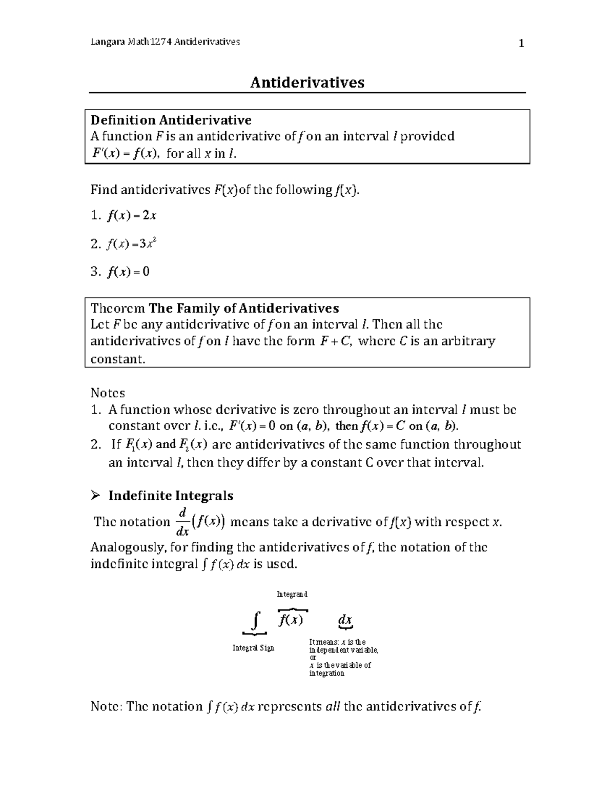 Antiderivatives - this is a lecture note and that is all. - Antid ...