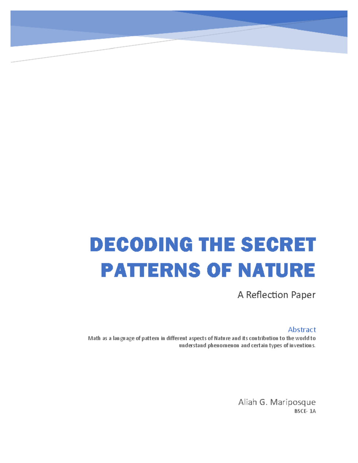 Reflection Paper-agm - About how geometry and other patterns help us ...
