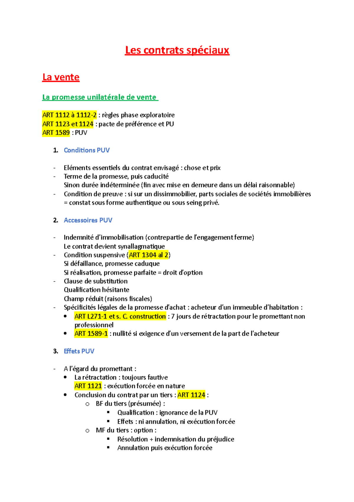 Les contrats spéciaux - La vente La promesse unilatérale de vente ART ...