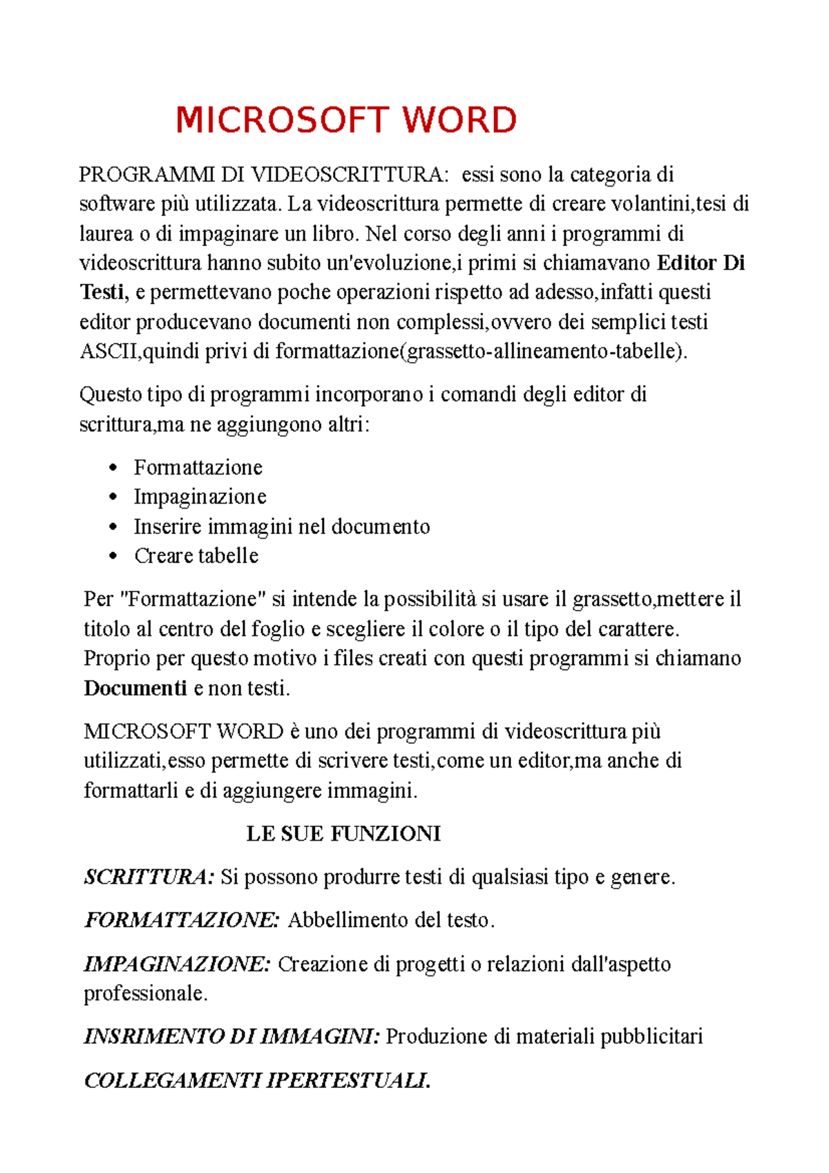 3 WORD - Appunti delle lezioni - MICROSOFT WORD PROGRAMMI DI ...