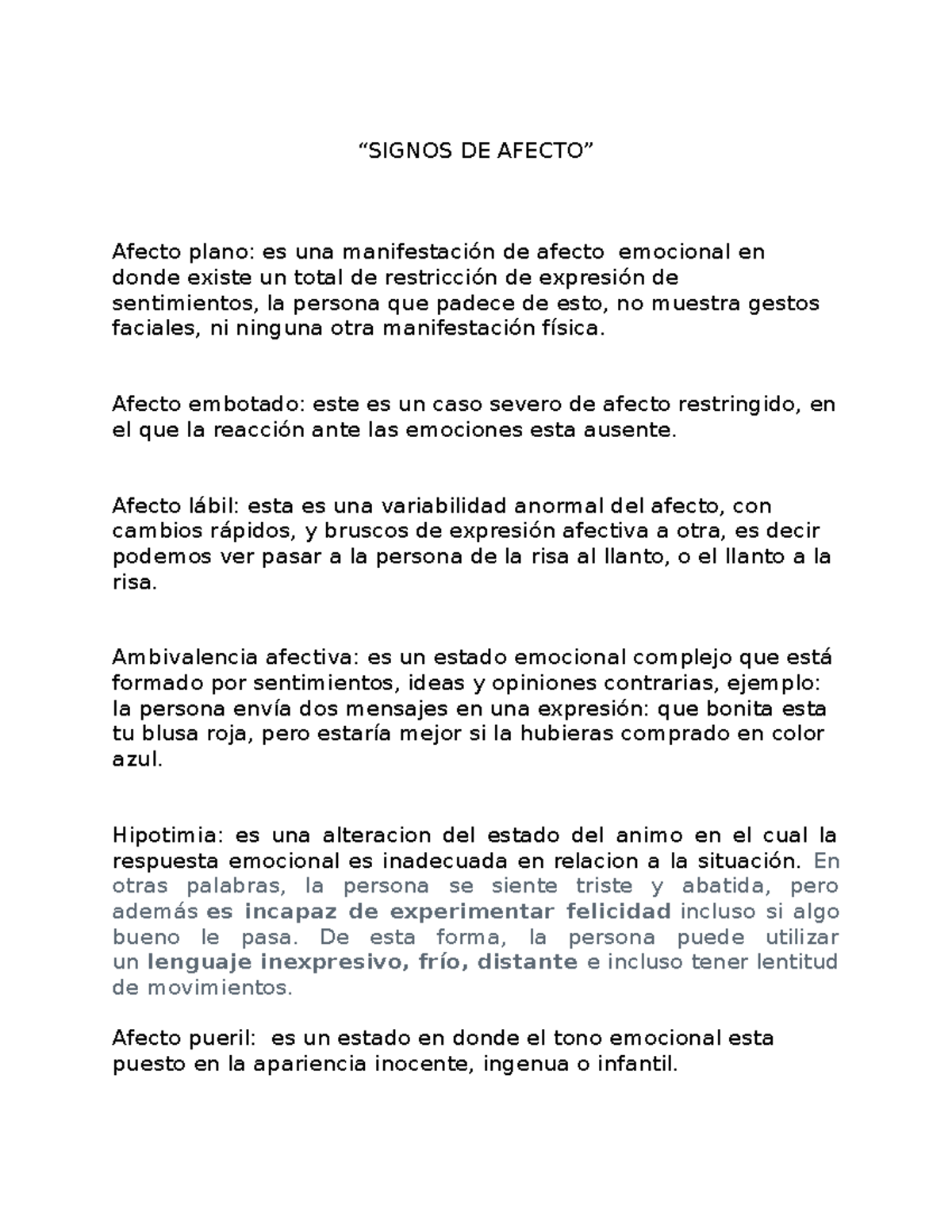 Sandy Signos DE Afecto - “SIGNOS DE AFECTO” Afecto plano: es una ...