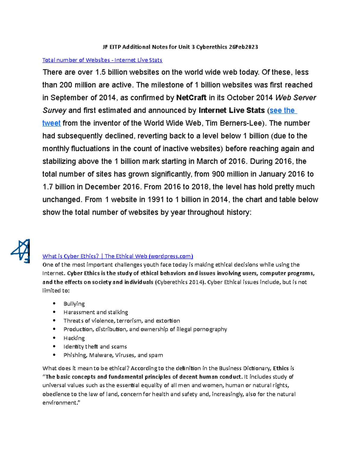 JF EITP Additional Notes for Unit 3 Cyberethics 26Feb2023 - Of these ...