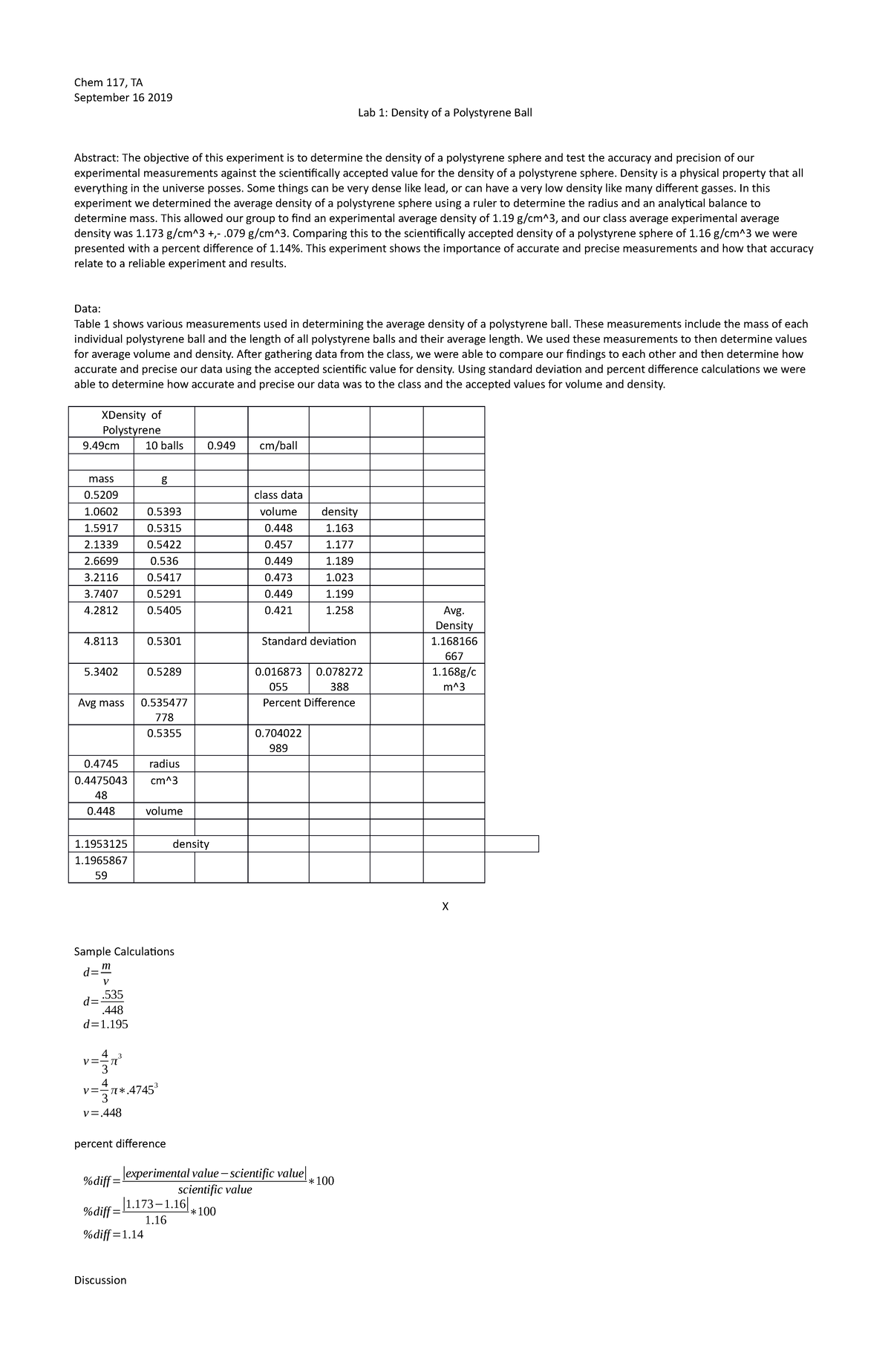 Density of Polystyrene Sphere Lab - Studocu