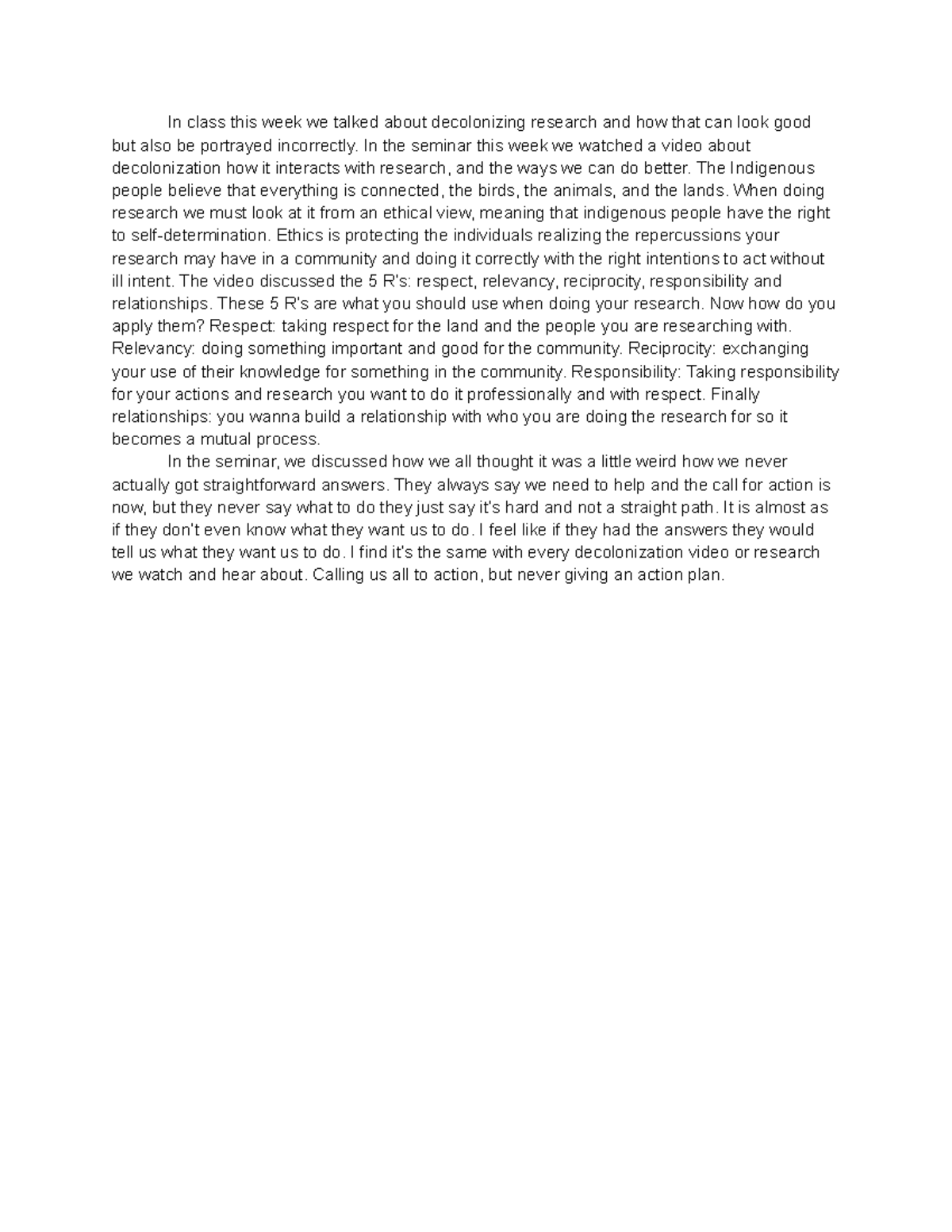 Weekly Reflection 4 Research Methods - In class this week we talked ...