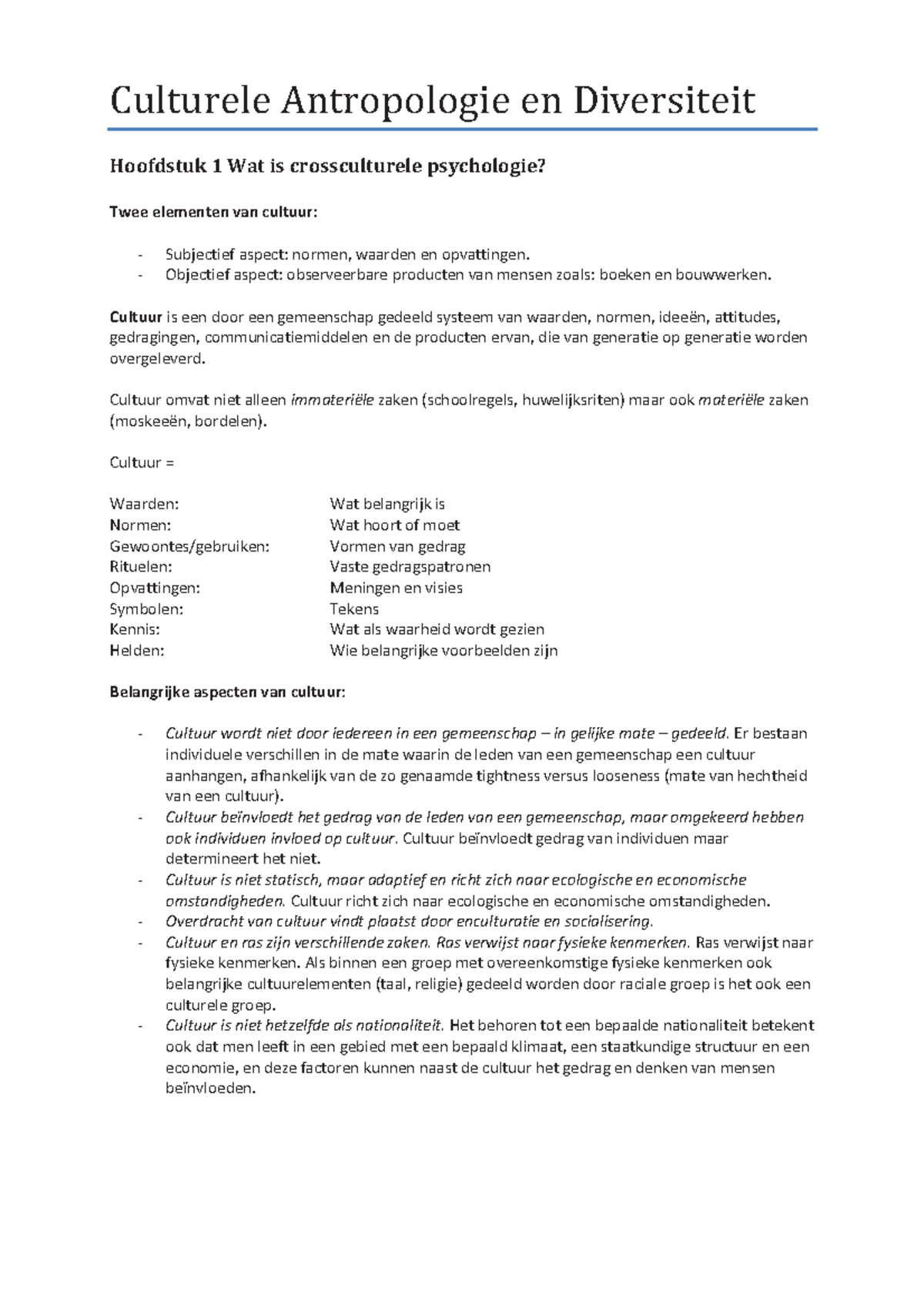 Samenvatting Culturele antropologie en diversiteit - Culturele Antropologie en Diversiteit ...