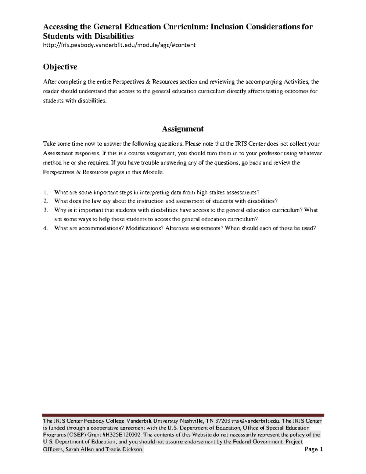 IRIS Inclusion Rubric - STUDY NOTES - Accessing the General Education ...