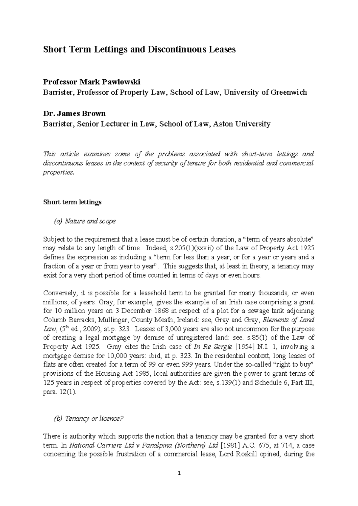 Mark Pawlowski Article 22 2 5 - Short Term Lettings and Discontinuous ...