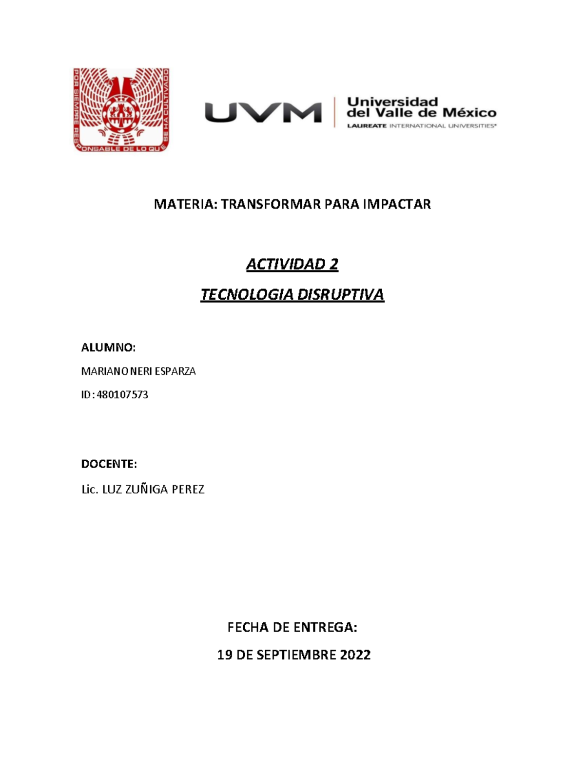 A2 MNE - actividad 2transformar para impactar - MATERIA: TRANSFORMAR PARA IMPACTAR ACTIVIDAD 2 ...