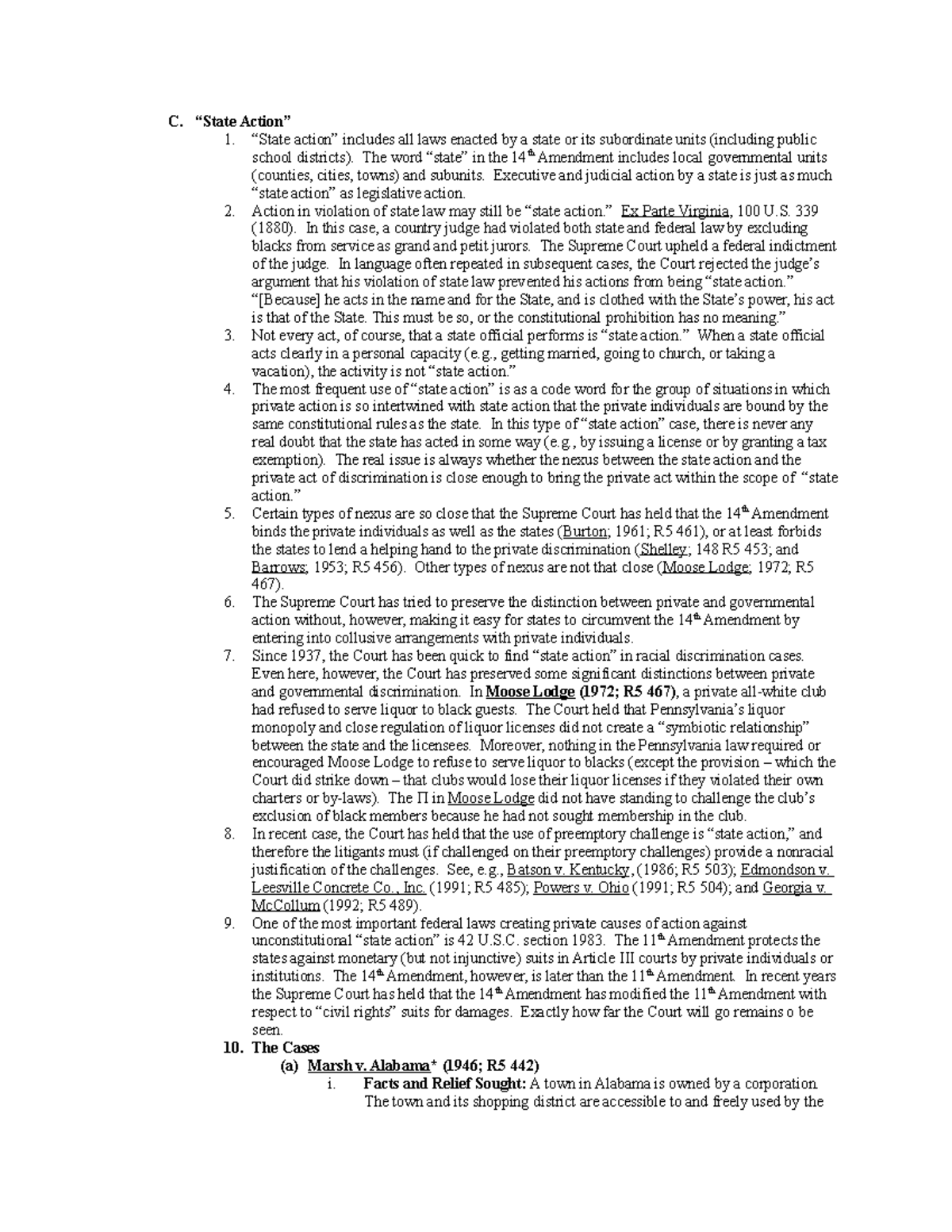 Constitutional Law Outline - 2 - C. “State Action” 1. “State action ...