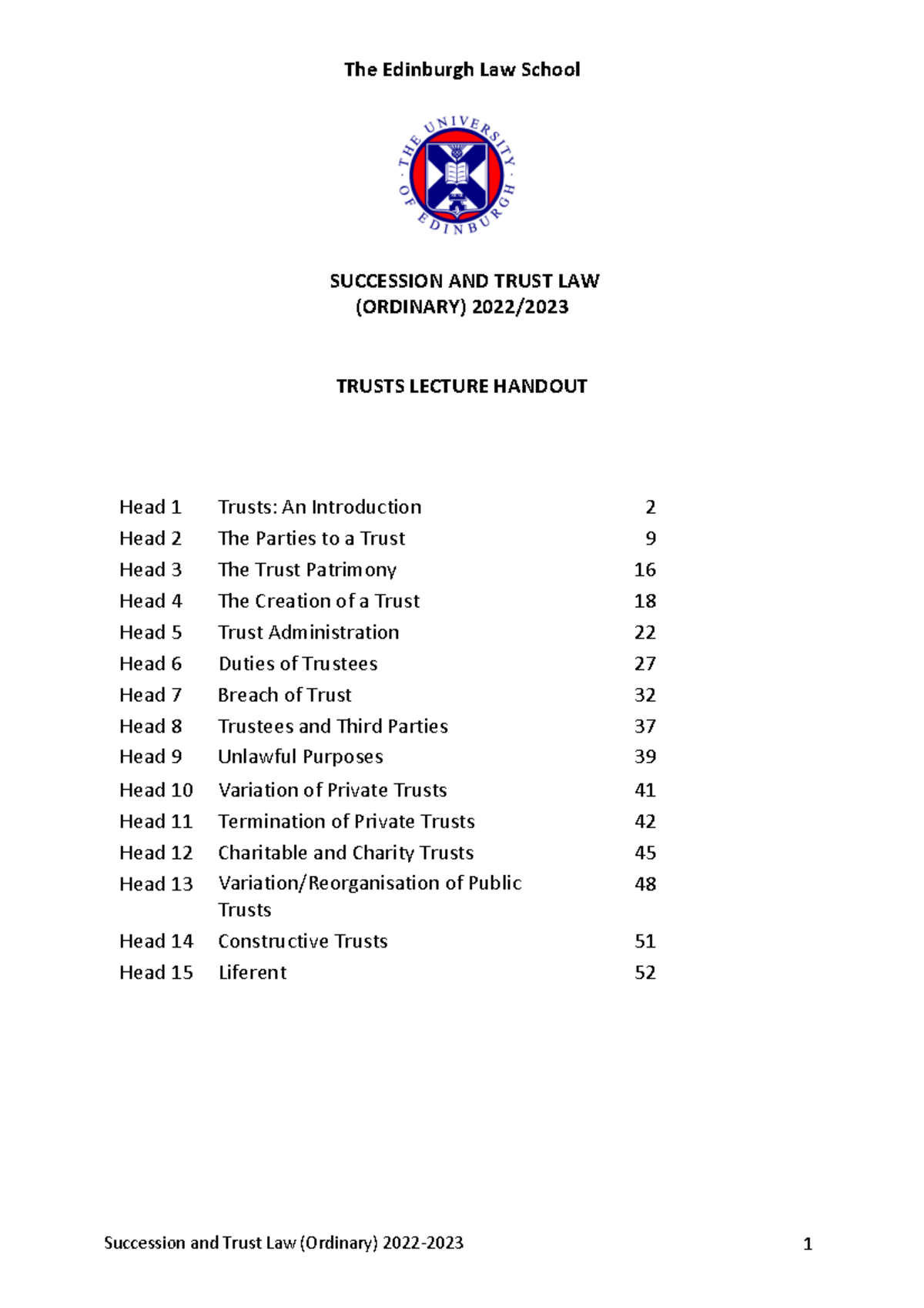 Trust Lecture Handout - The Edinburgh Law School SUCCESSION AND TRUST ...