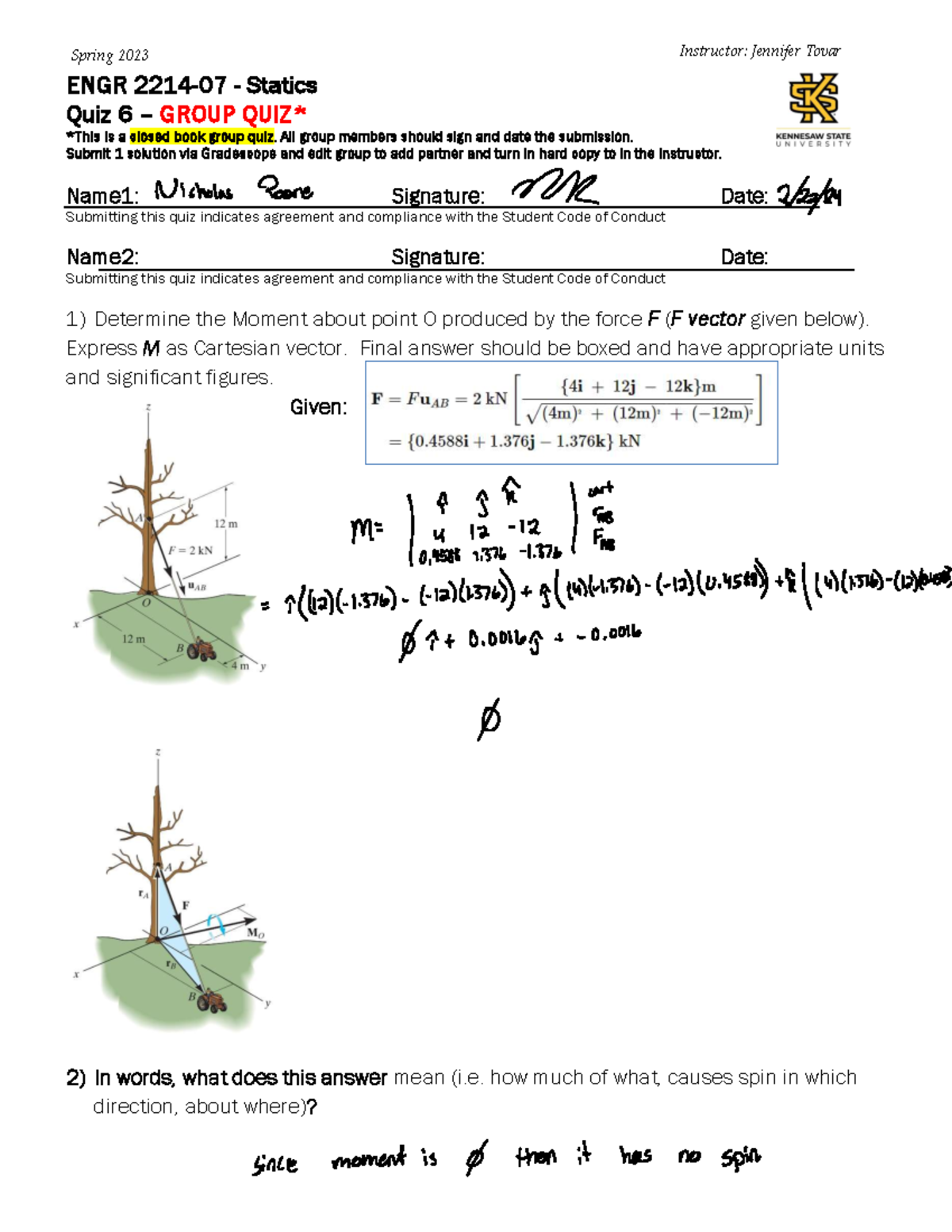 Quiz 6 Science - quiz 6 - Spring 2023 Instructor: Jennifer Tovar ENGR ...
