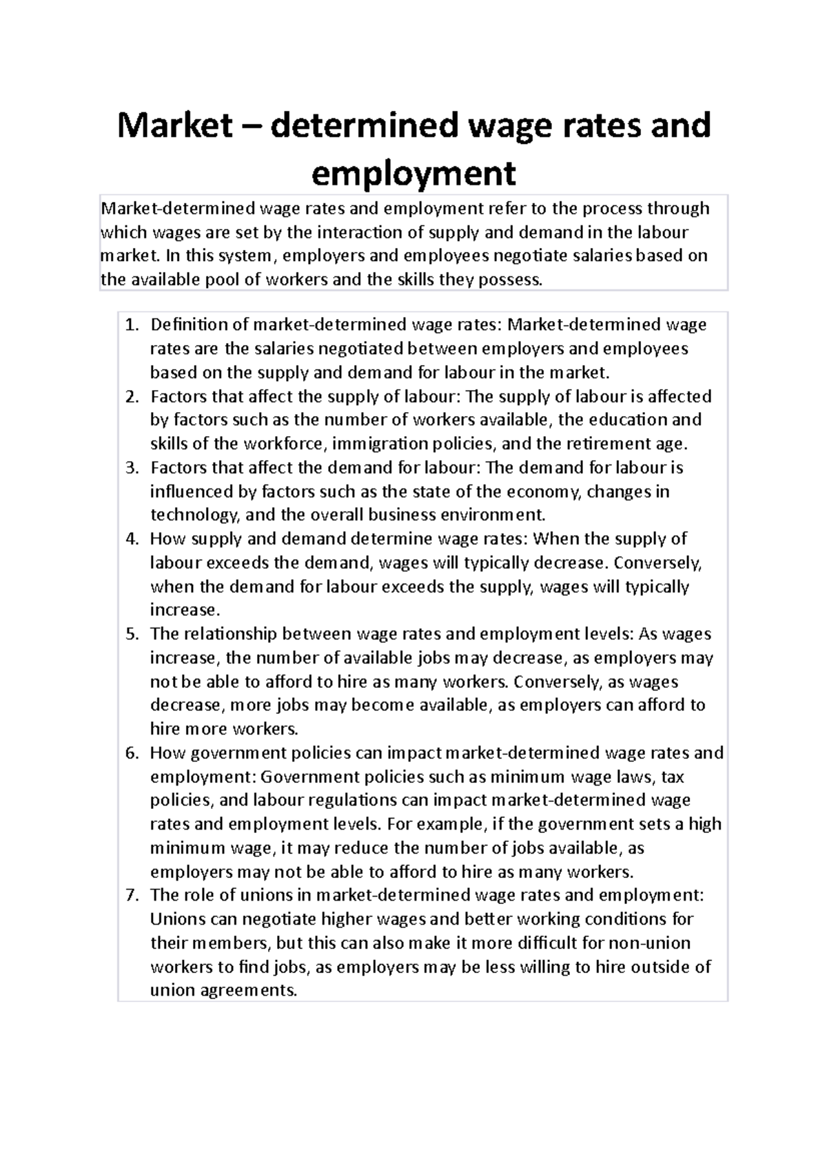 Market-determined wage rates and employment - Market – determined wage ...