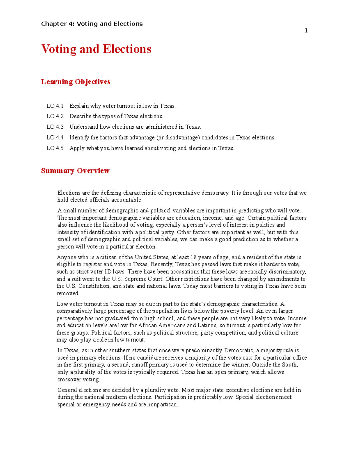 Student Guide Chapter 4 - Chapter 4: Voting and Elections 1 Voting and ...
