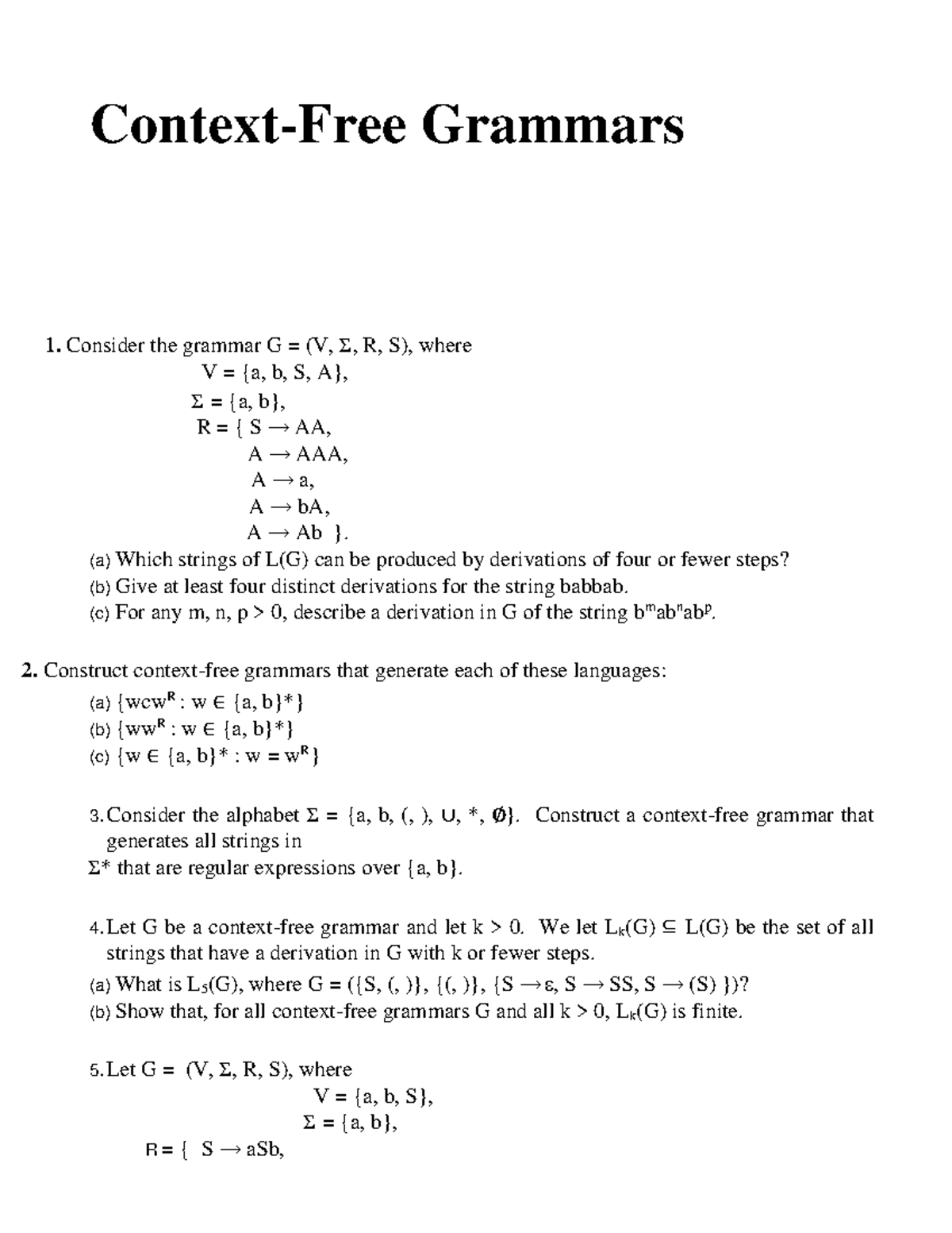 Context free gammar Part 7 - Context-Free Grammars Consider the grammar G = (V, Σ, R, S), where ...