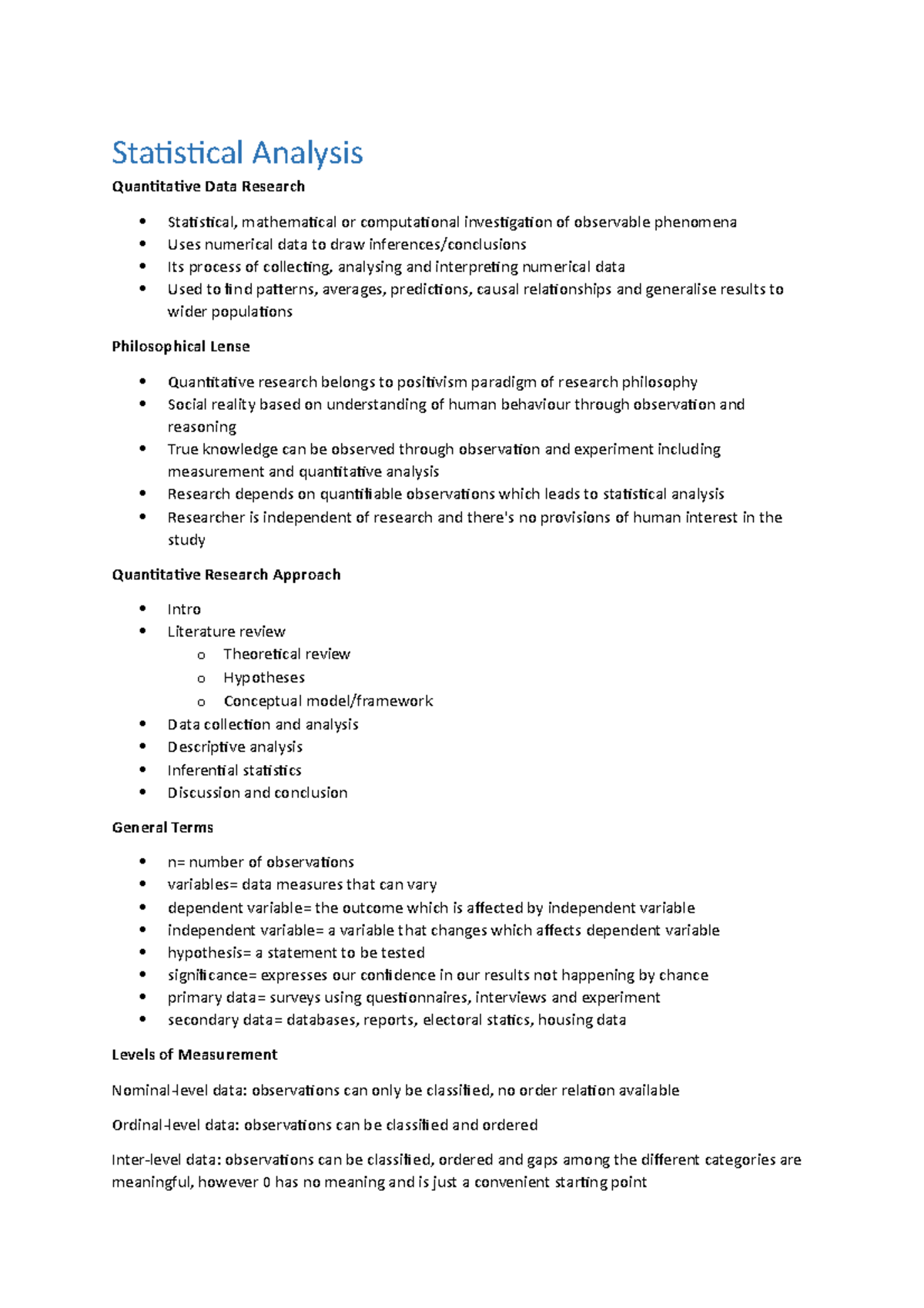 Lecture 22- statistical analysis - Statistical Analysis Quantitative Data Research Statistical ...