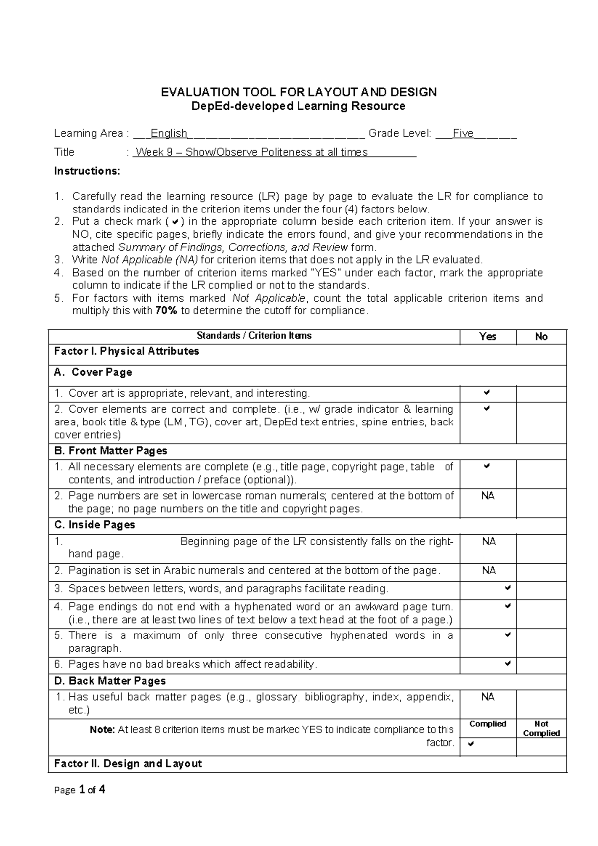 Layout Evaluation ENG5 WK9 Observe Politeness - EVALUATION TOOL FOR ...