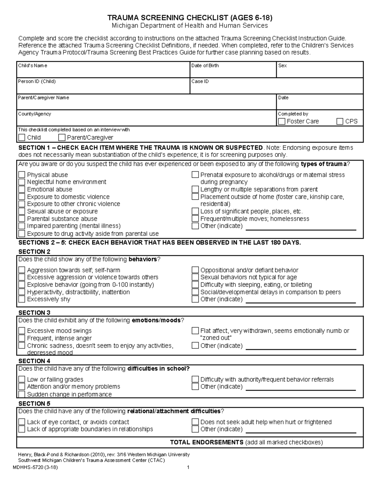 Trauma Screening Checklist - Reference the attached Trauma Screening ...