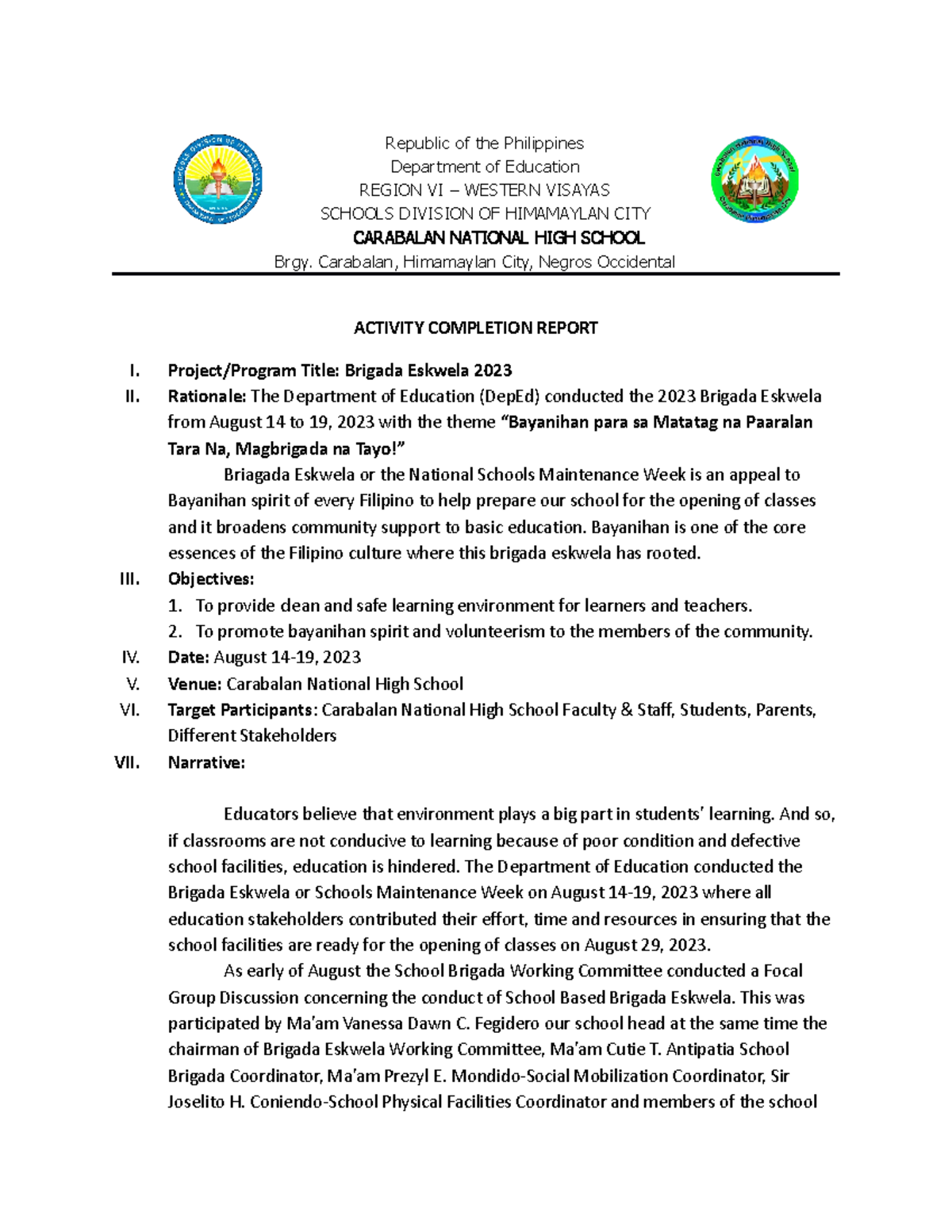 Acr - about acr of activities - Republic of the Philippines Department ...