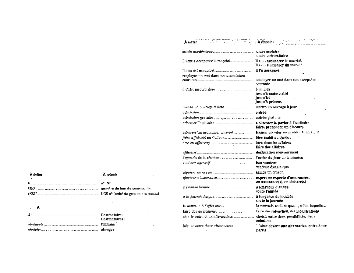 Anglicisme liste a etudier 1 - À éviter : À abreuvoir abrévier À ...