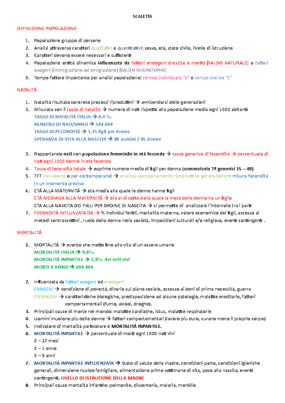 Riassunti per Punti - SCALETTA DEFINIZIONE POPOLAZIONE Popolazione ...