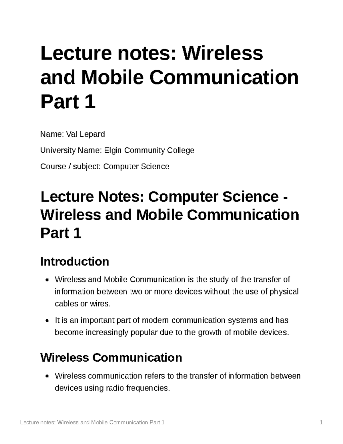 Lecture notes Wireless and Mobile Communication Part 1 - Lecture notes ...
