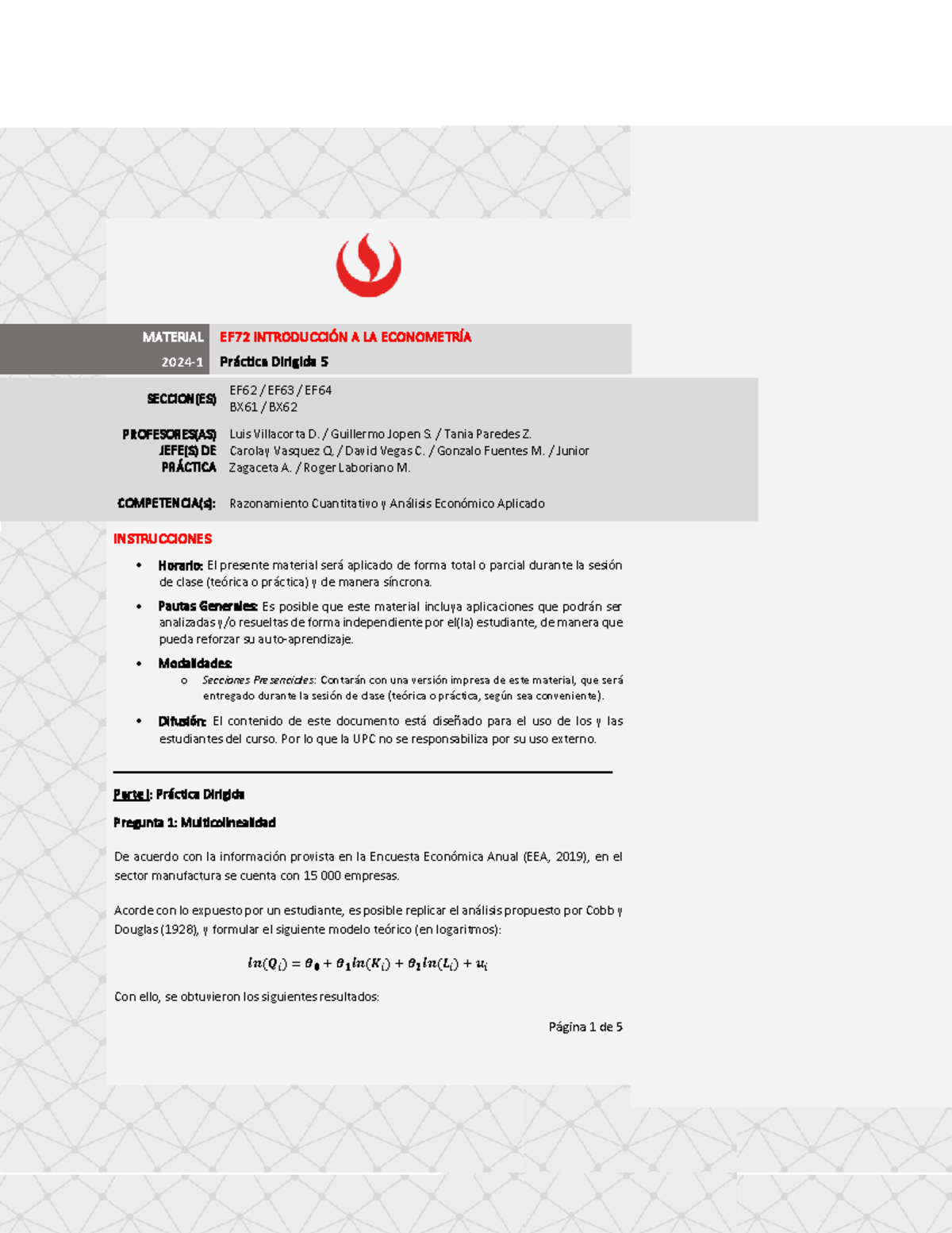 EF72 PD5 2024-1 Final - INSTRUCCIONES Horario: El presente material será aplicado de forma total ...