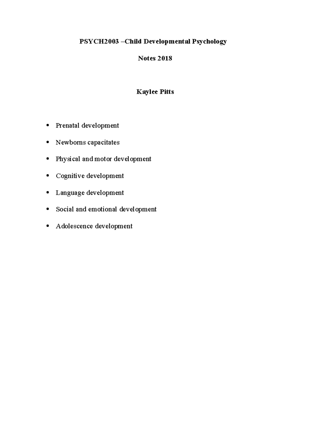 Psych 2003 exam notes - PSYCH2003 –Child Developmental Psychology Notes ...