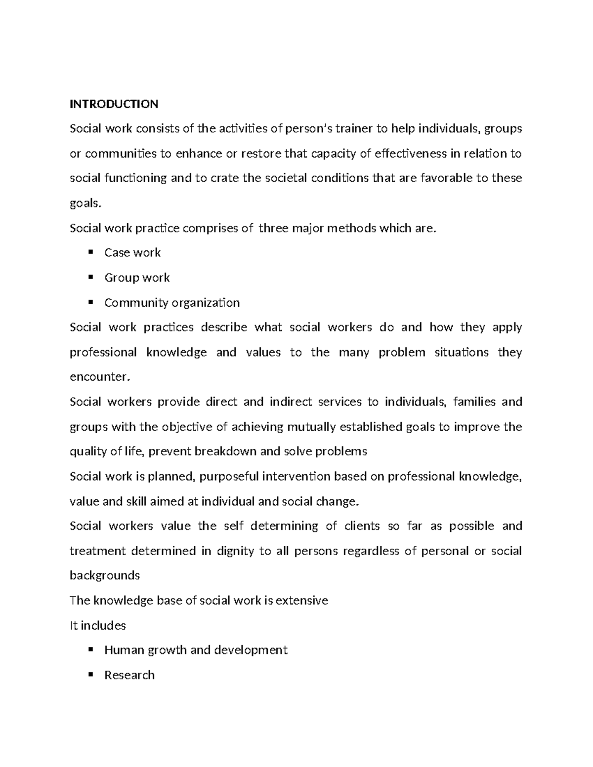 Social WORK-module - notes - INTRODUCTION Social work consists of the ...