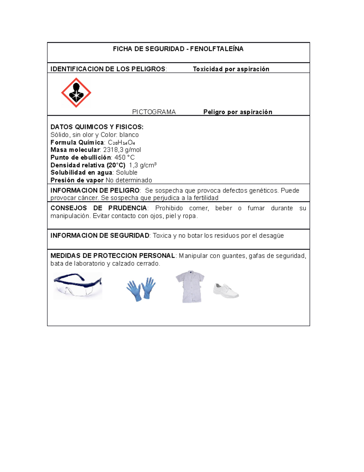 Ficha de Seguridad Fenolftaleína - FICHA DE SEGURIDAD - FENOLFTALEÍNA ...