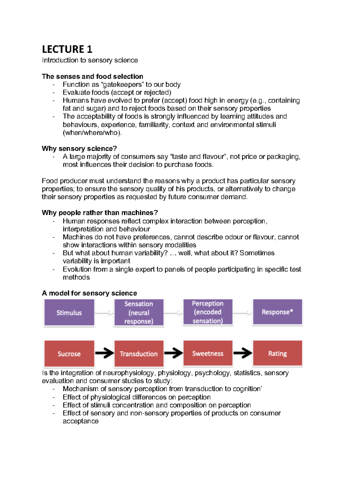 Fosc213 Sensory Science Lecture Notes Lecture 1 Introduction To