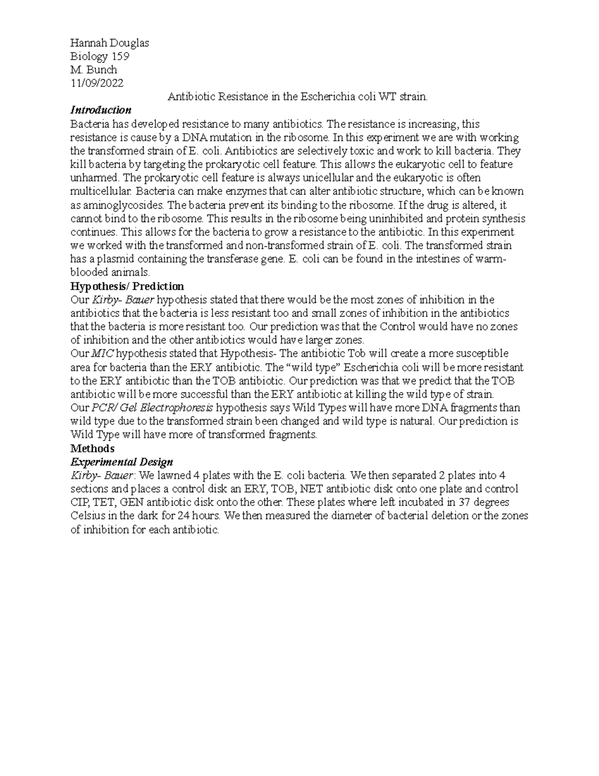 Antibiotic Resistance in the E - Biology 159 M. Bunch 11/09/ Antibiotic ...