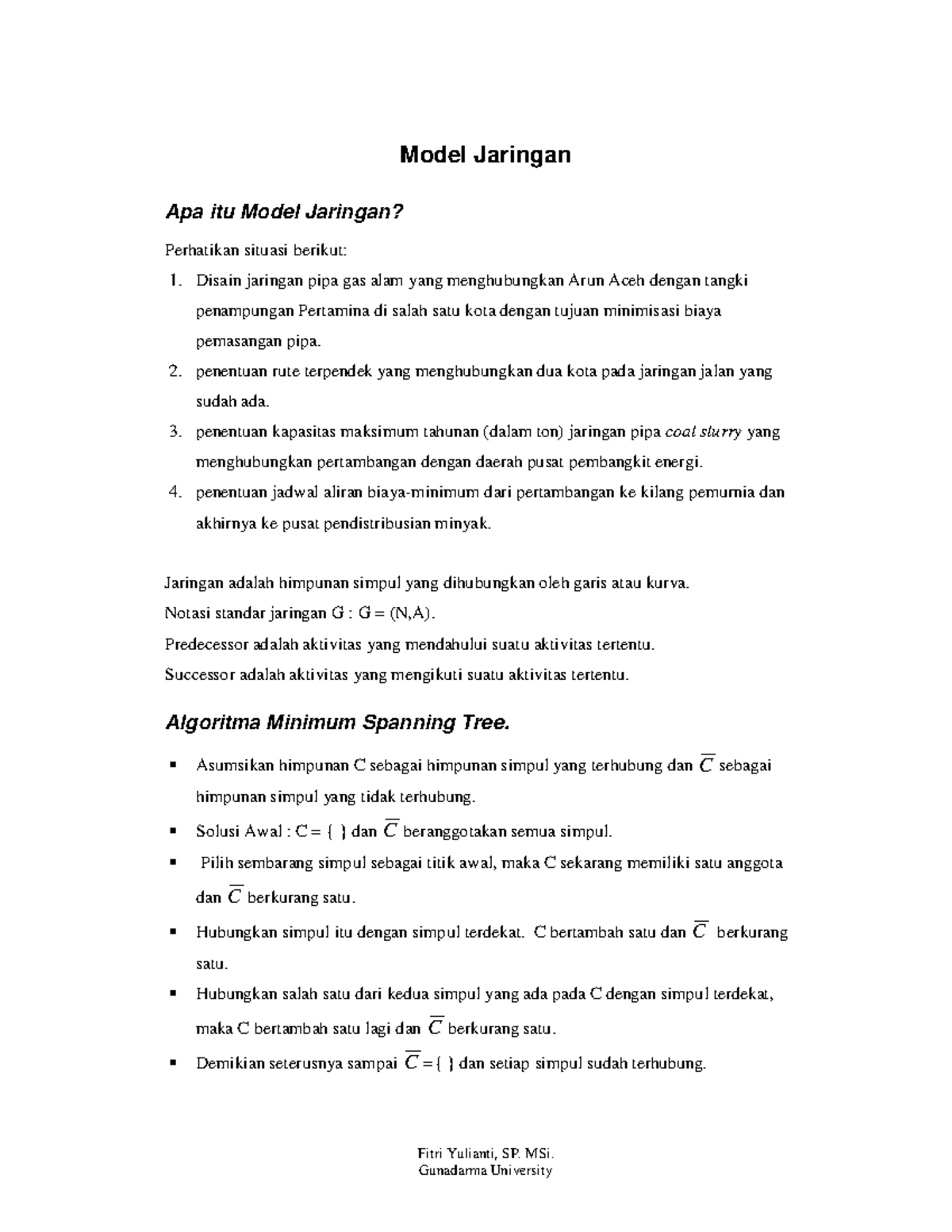 VIII. Model Jaringan - Riset Operasional - Fitri Yulianti, SP. MSi ...