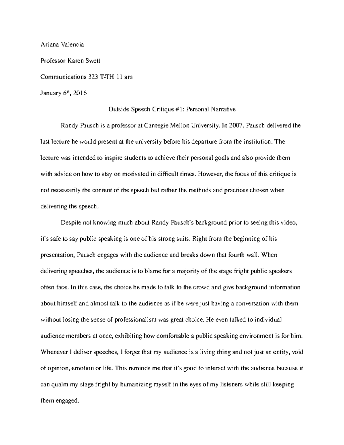 Speech Critique 309 - Grade: A - Ariana Valencia Professor Karen Swett ...
